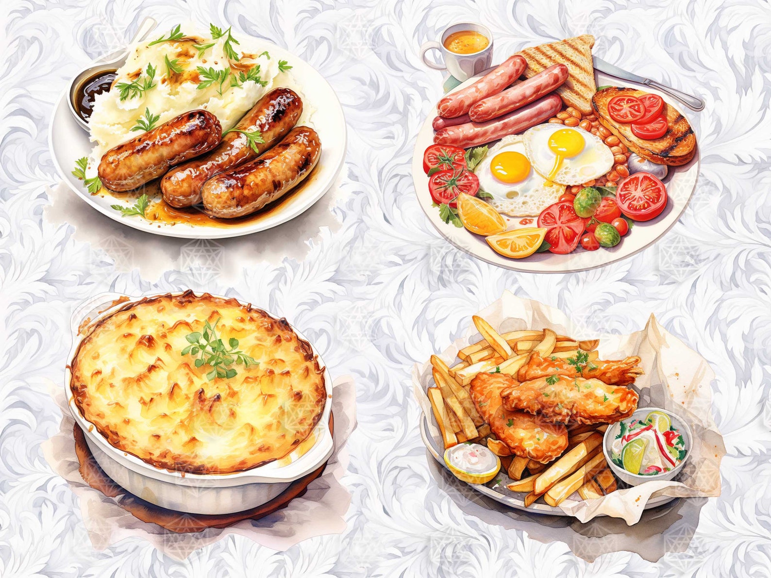 English Food Clipart, British Cuisine Clipart, Watercolor Food Clip Art ...