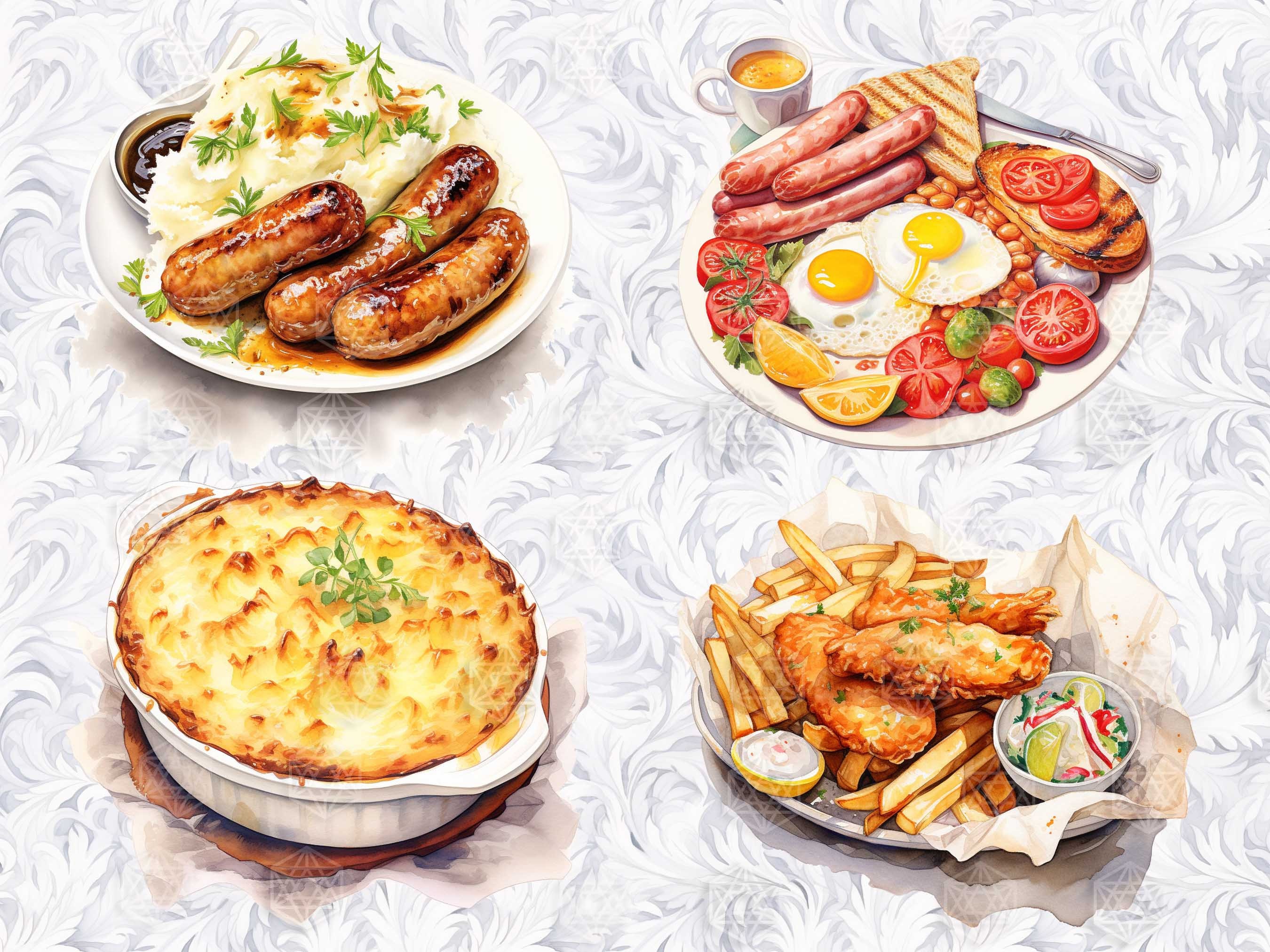 English Food Clipart, British Cuisine Clipart, Watercolor Food Clip Art ...