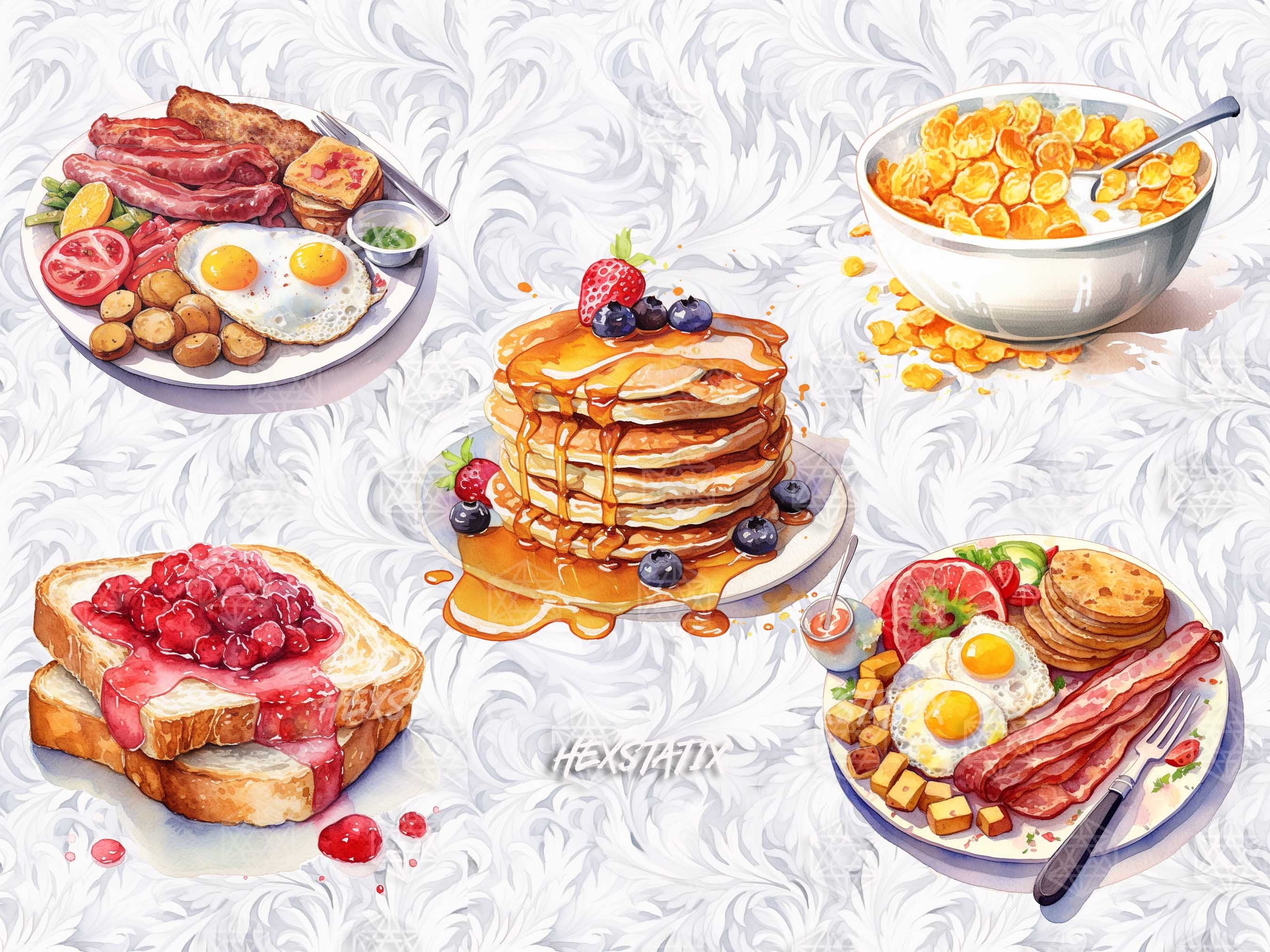 Breakfast Clipart Watercolor Food Clipart Waffles Clip Art Pancakes ...