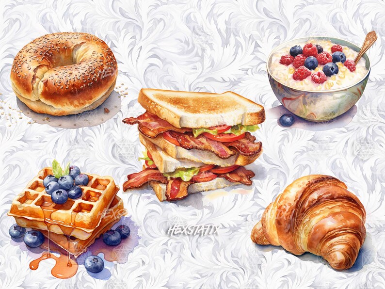 Breakfast Clipart Watercolor Food Clipart Waffles Clip Art Pancakes ...