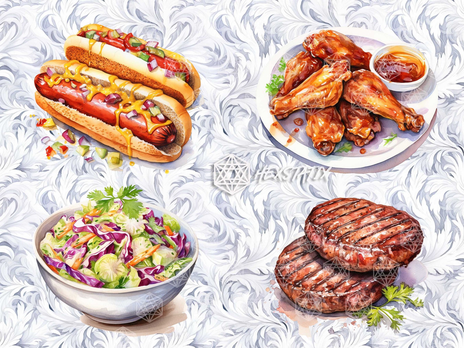 BBQ Clipart, Barbecue Watercolour Clip Art, Watercolor Food Images ...