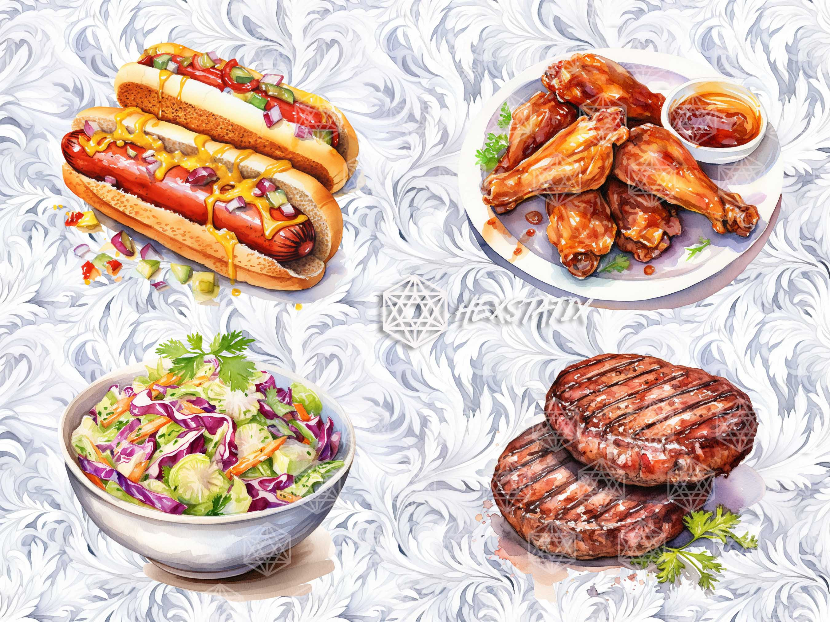 BBQ Clipart, Barbecue Watercolour Clip Art, Watercolor Food Images ...