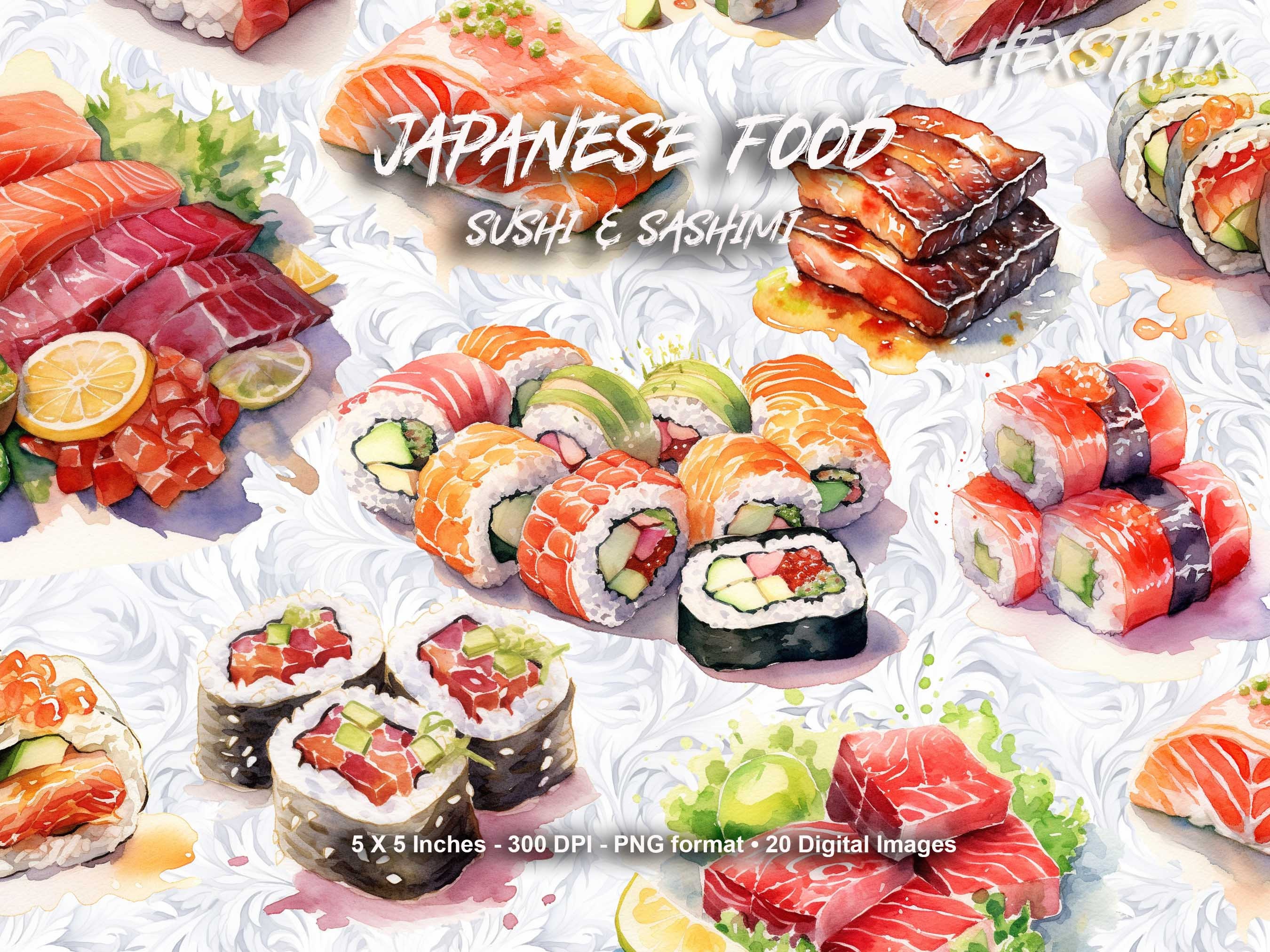 Sushi Clipart Watercolor Sushi Digital Download Food Art for Commercial ...