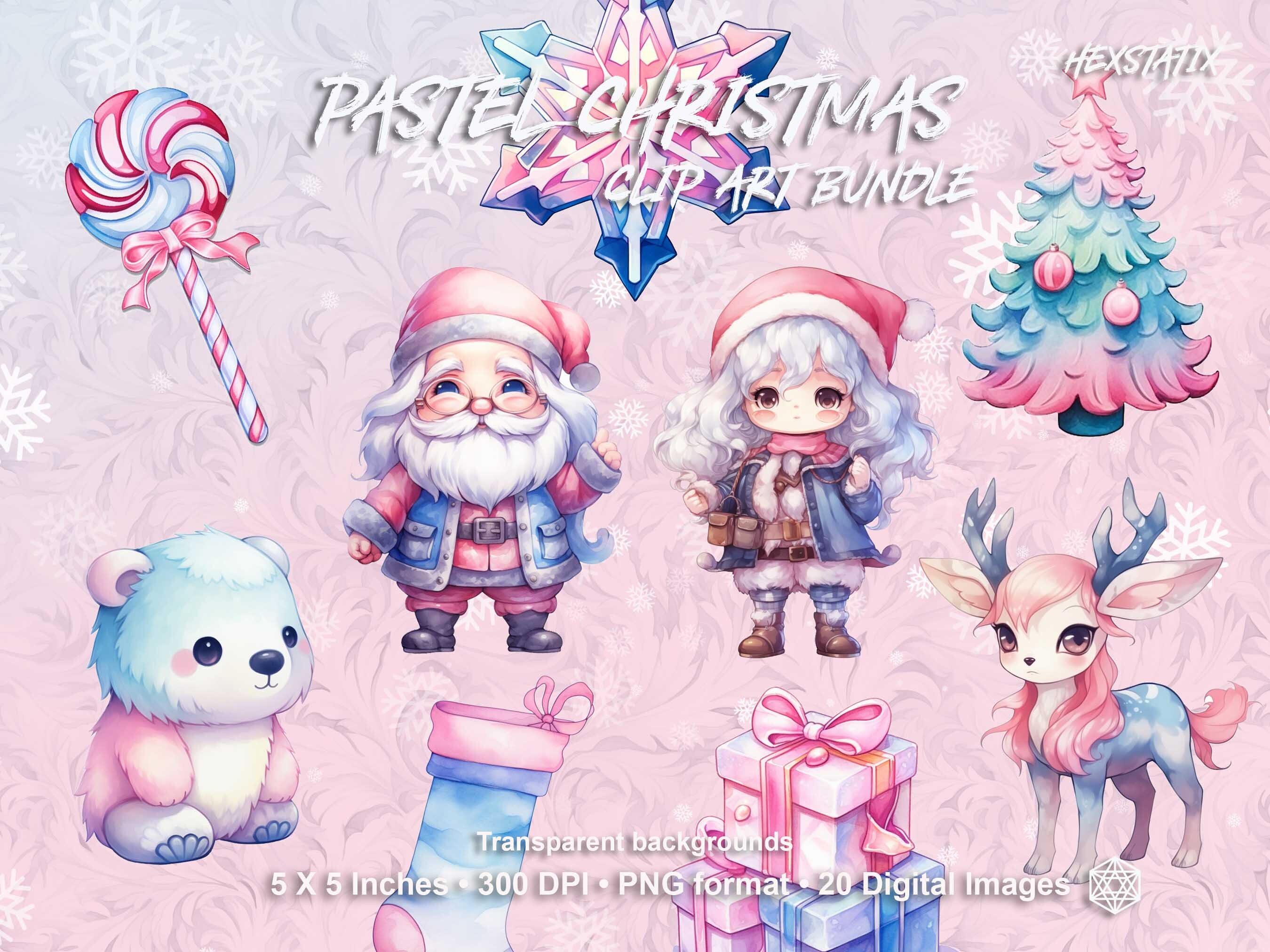 Pastel Christmas Clipart, Watercolor Christmas Clipart, Pink Christmas ...