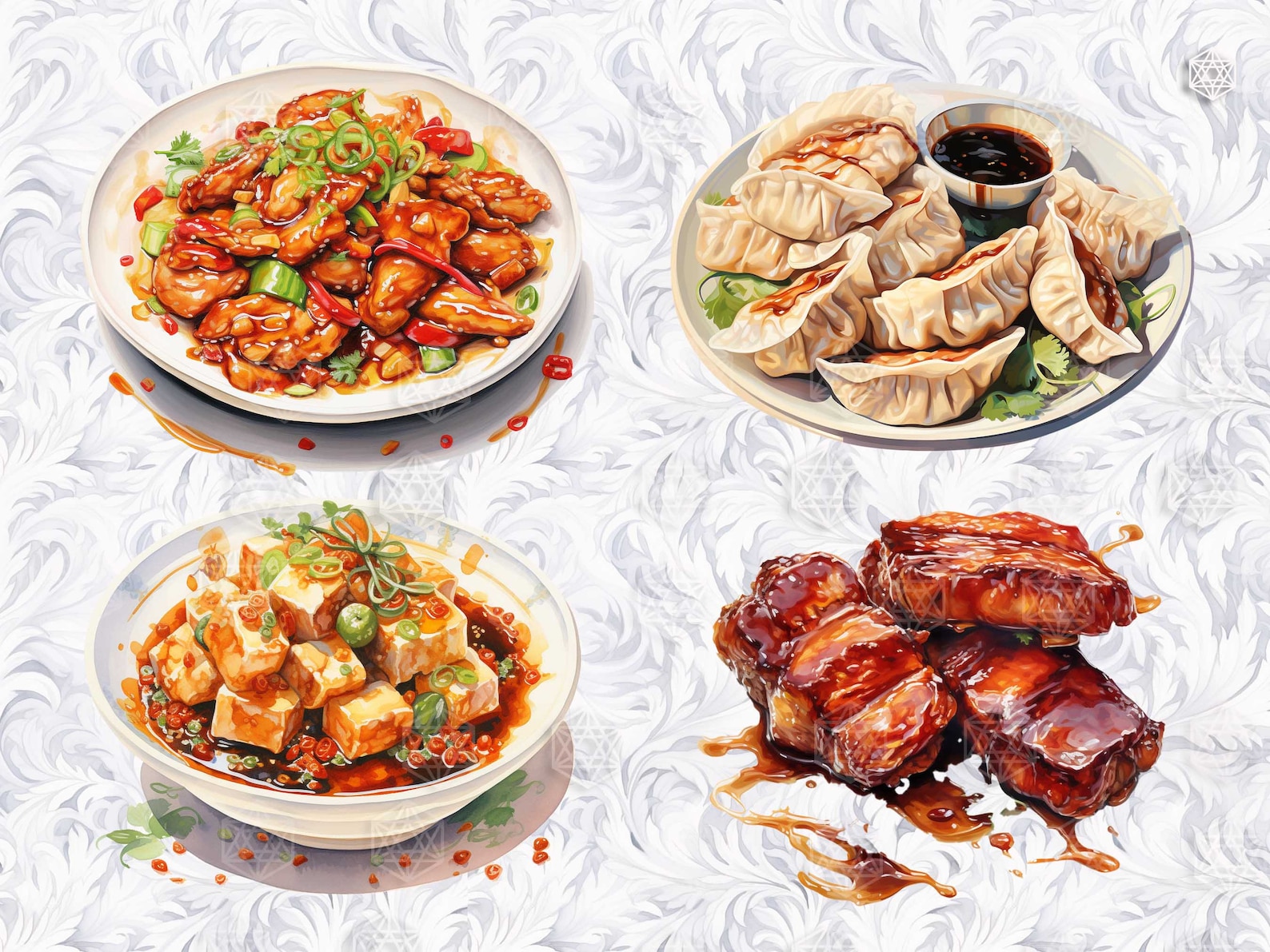 Chinese Food Clipart, Asian Cuisine Clip Art, Watercolor Food Images ...