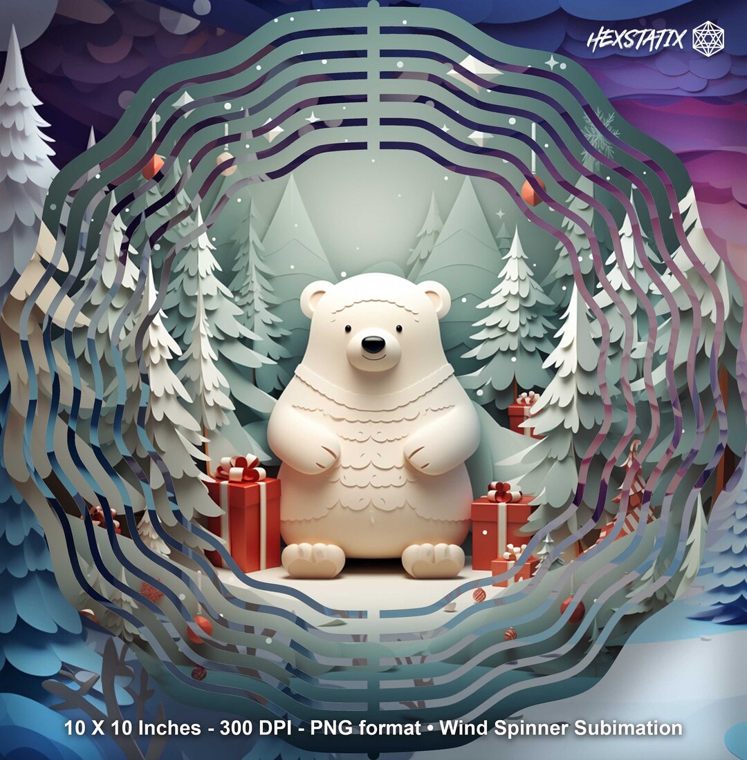 Cute Polar Bear Sublimation Wind Spinner PNG Ornament, Instant Digital ...