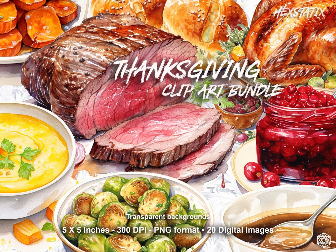 Thanksgiving Clipart, Watercolor Thanksgiving Food Clip Art, Turkey ...