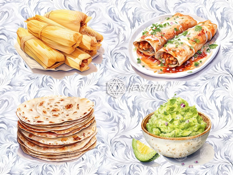 Mexican Food Clipart, Watercolor Food Clip Art, Burrito Nachos Taco ...