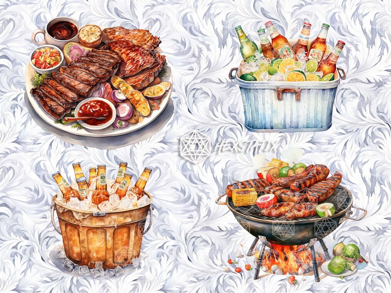 BBQ Clipart, Barbecue Watercolour Clip Art, Watercolor Food Images ...