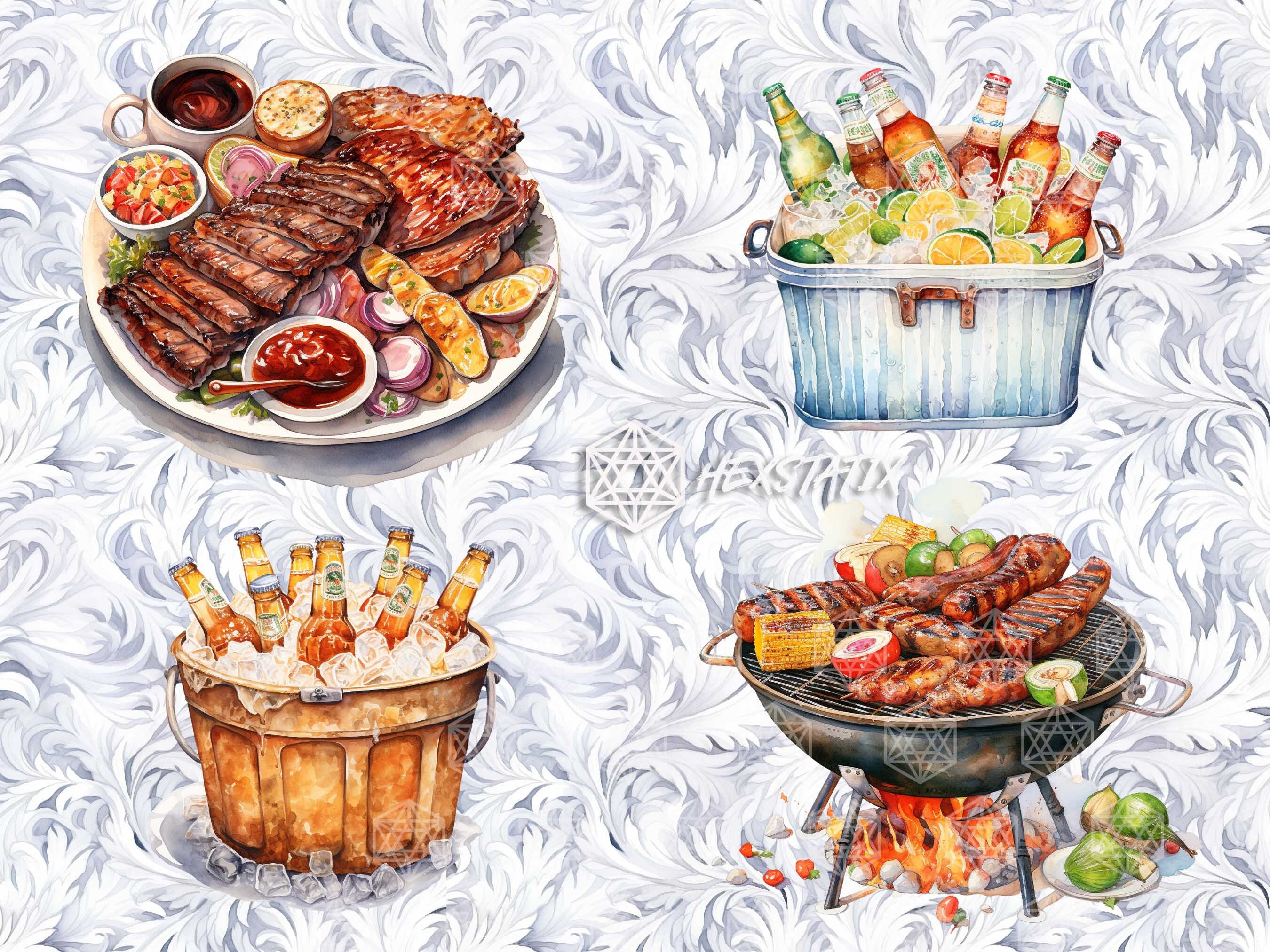 BBQ Clipart, Barbecue Watercolour Clip Art, Watercolor Food Images ...