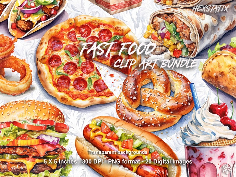 Fast Food Clipart, Food Clip Art, Food PNG, Watercolor Food ...