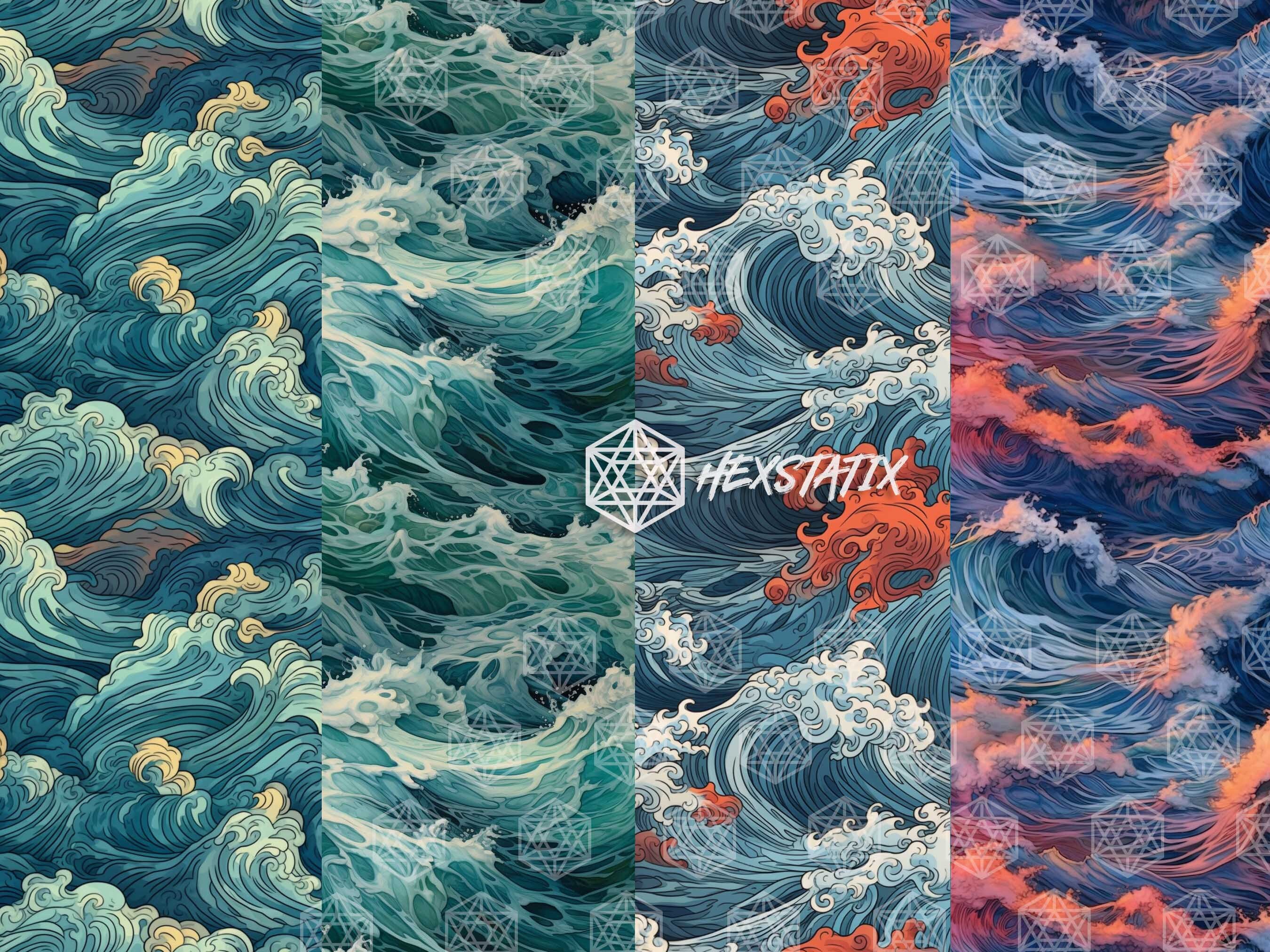 Ocean Waves PNG Seamless Pattern Sublimation, Digital Paper Instant ...
