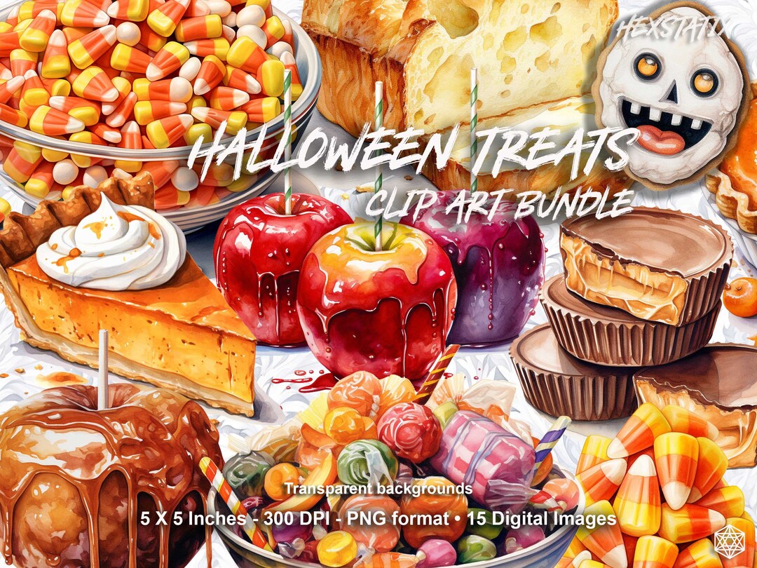 Halloween Clipart, Watercolor Food Clip Art, Trick or Treat, Halloween ...