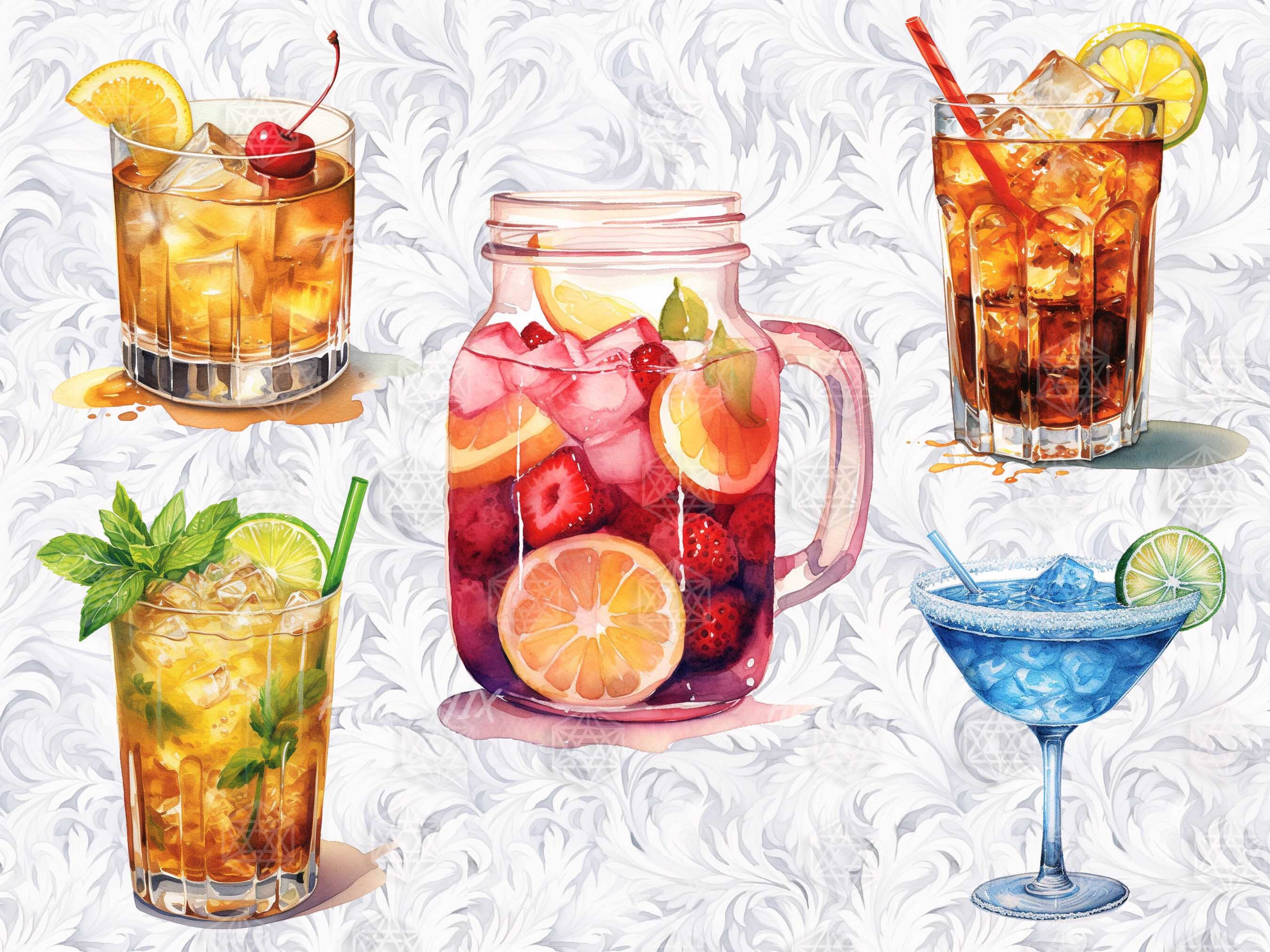 Cocktail Clipart, Watercolor Clip Art, Cocktail Art, Drinks PNG ...