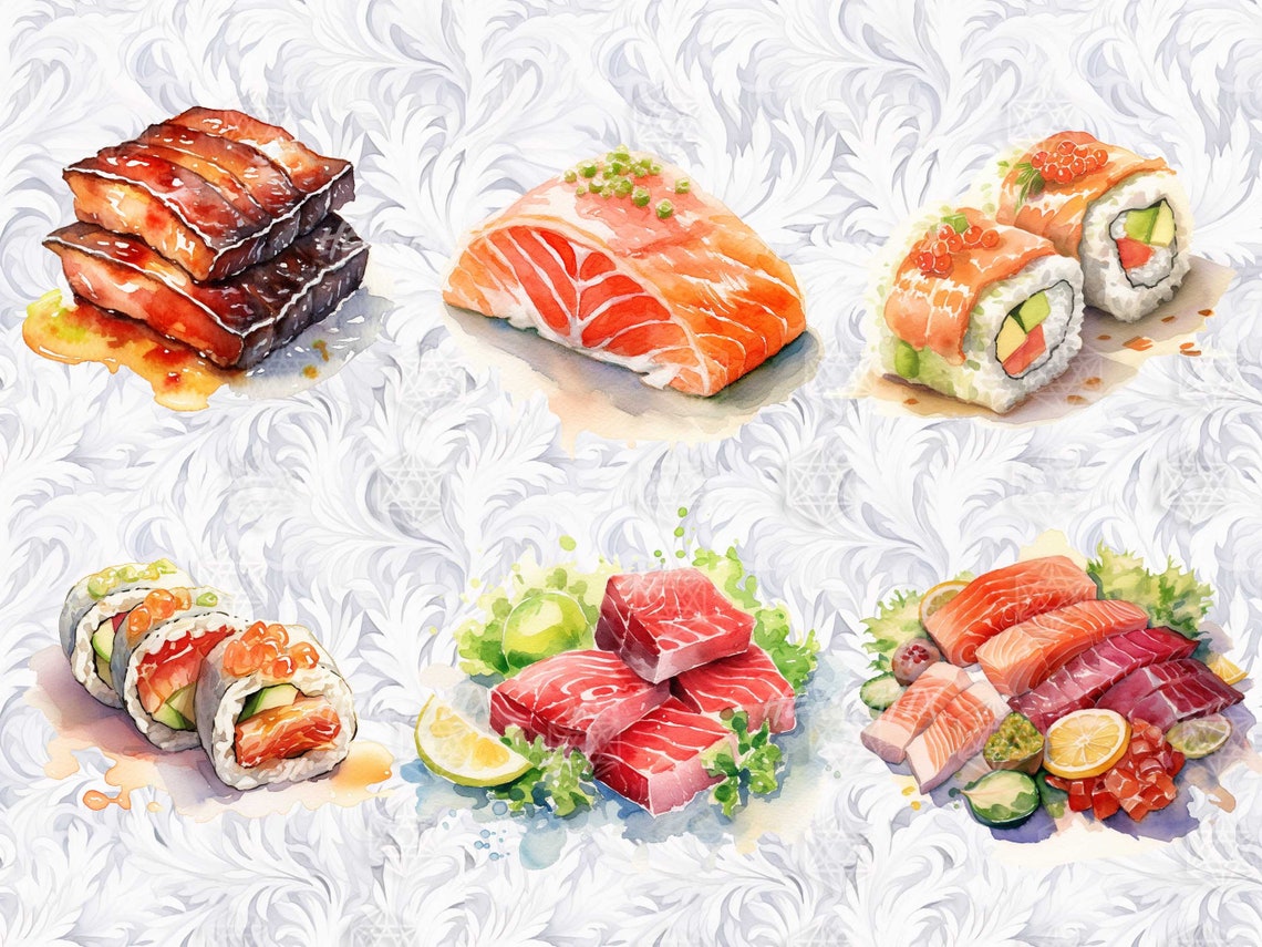 Sushi Clipart Watercolor Sushi Digital Download Food Art for Commercial ...
