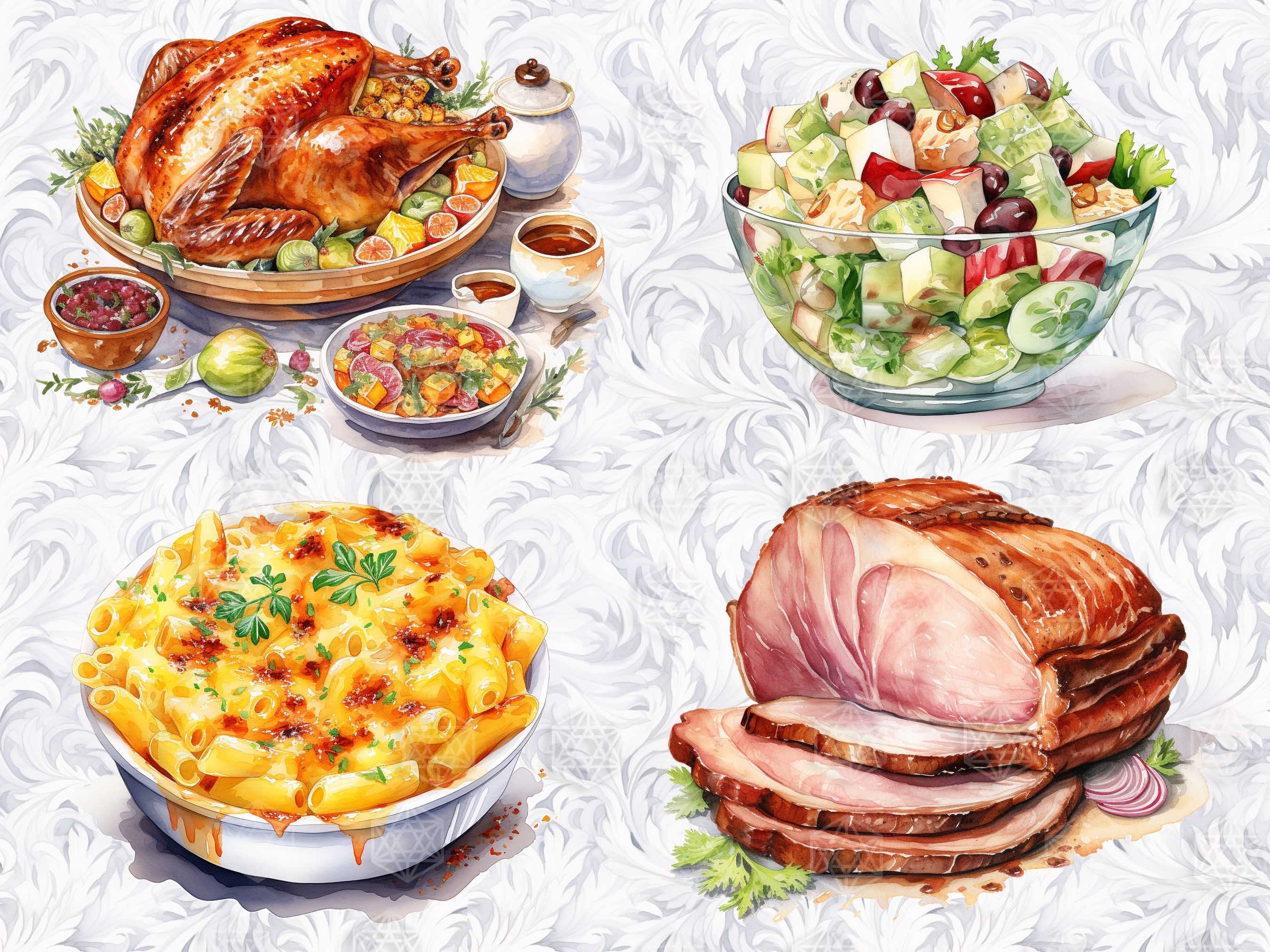 Thanksgiving Clipart, Watercolor Thanksgiving Food Clip Art, Turkey ...