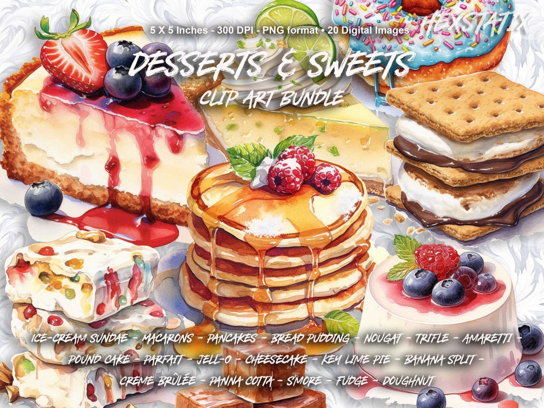 Watercolor Desserts Clipart Digital Cake Art Download for Commercial ...