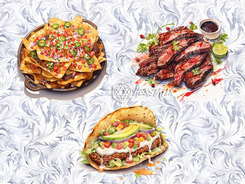 Mexican Food Clipart, Watercolor Food Clip Art, Burrito Nachos Taco ...