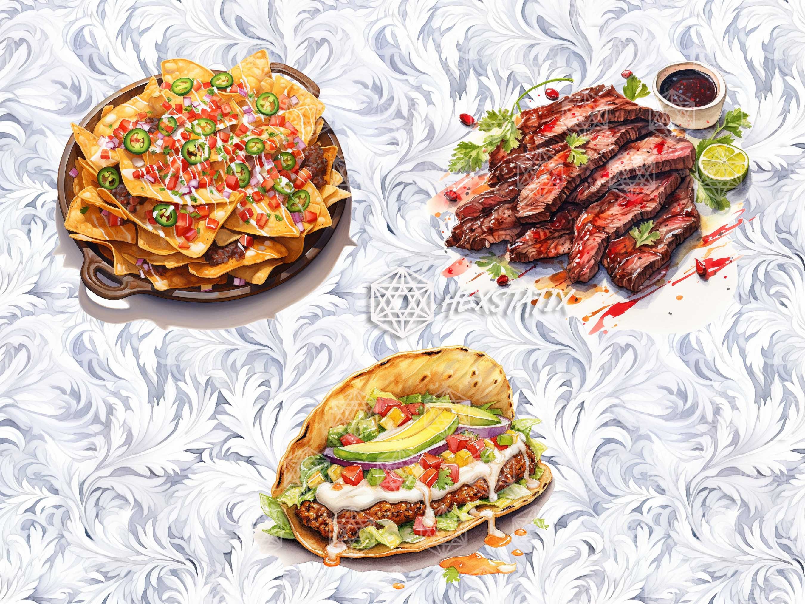 Mexican Food Clipart, Watercolor Food Clip Art, Burrito Nachos Taco ...