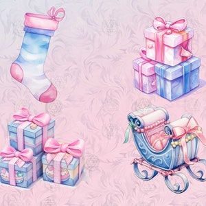Pastel Christmas Clipart, Watercolor Christmas Clipart, Pink Christmas ...