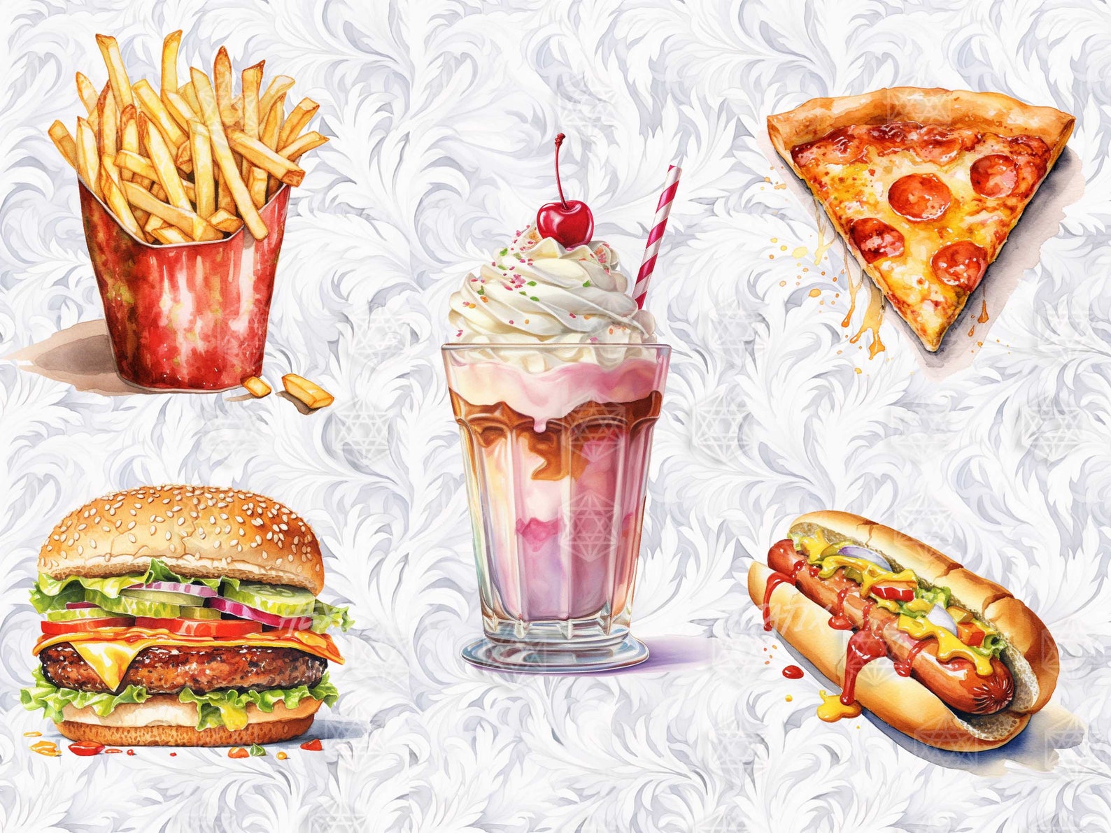 Fast Food Clipart, Food Clip Art, Food PNG, Watercolor Food ...