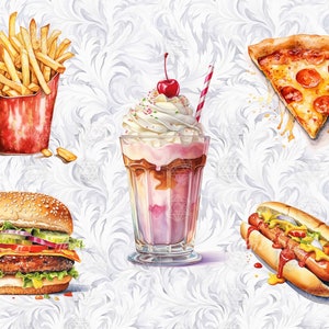 Fast Food Clipart, Food Clip Art, Food PNG, Watercolor Food ...