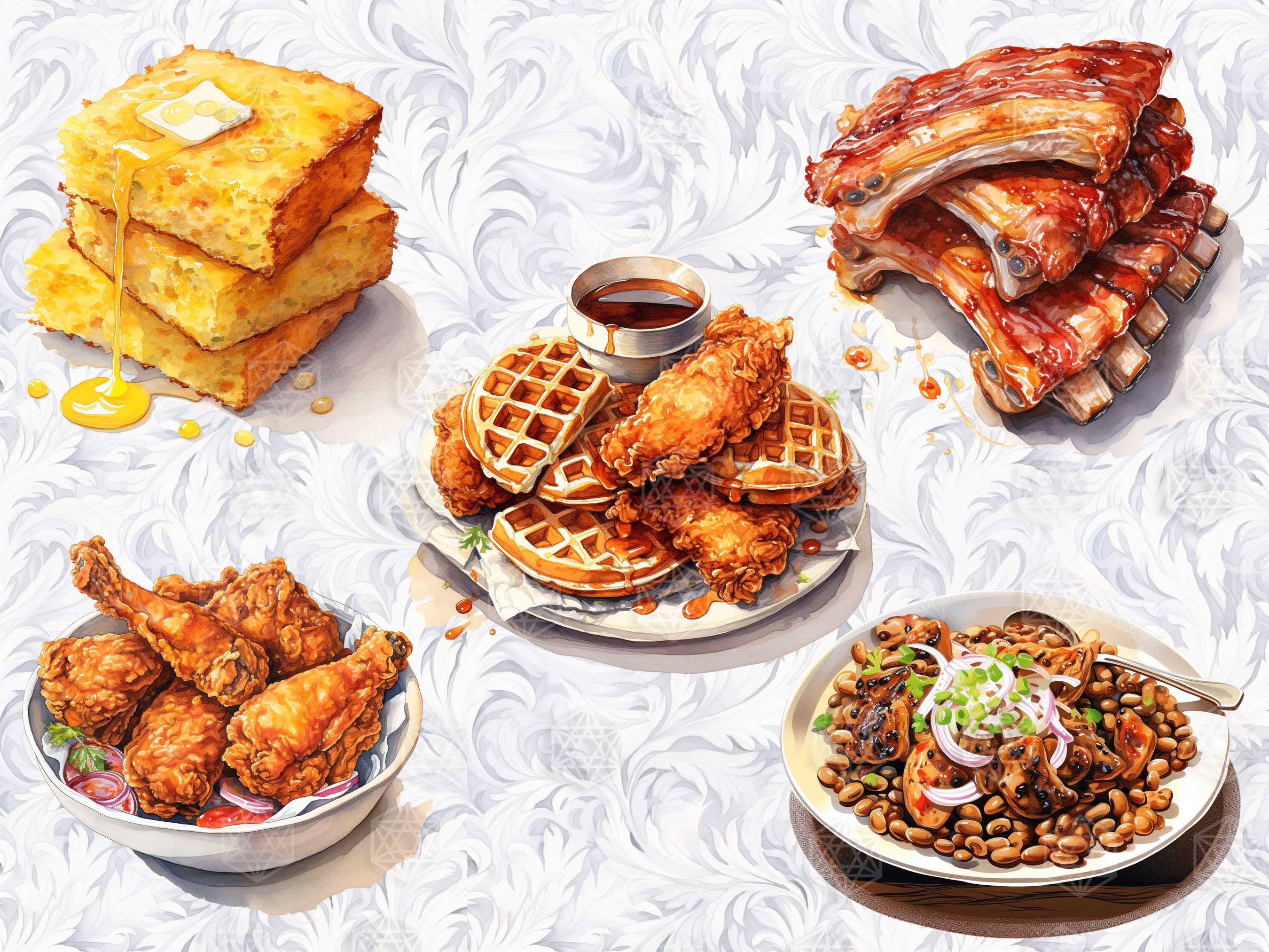 Soul Food Clipart, Watercolor Food Clip Art, Food PNG, Watercolor Food ...