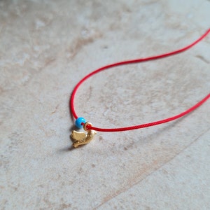 14k Gold Plated Tiny Bird Charm Red String Necklace | Handmade Dainty ...