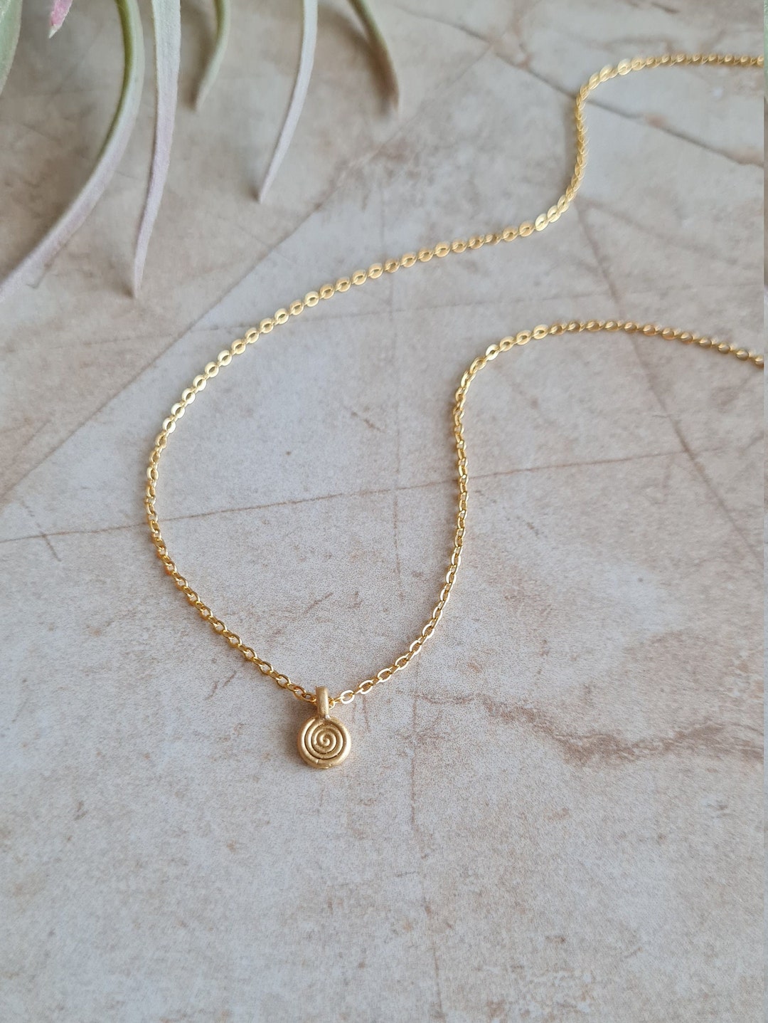 14k Gold Plated Tiny Spiral Charm Chain Necklace | Handmade Minimalist ...