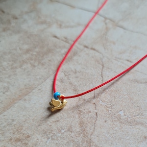 14k Gold Plated Tiny Bird Charm Red String Necklace | Handmade Dainty ...