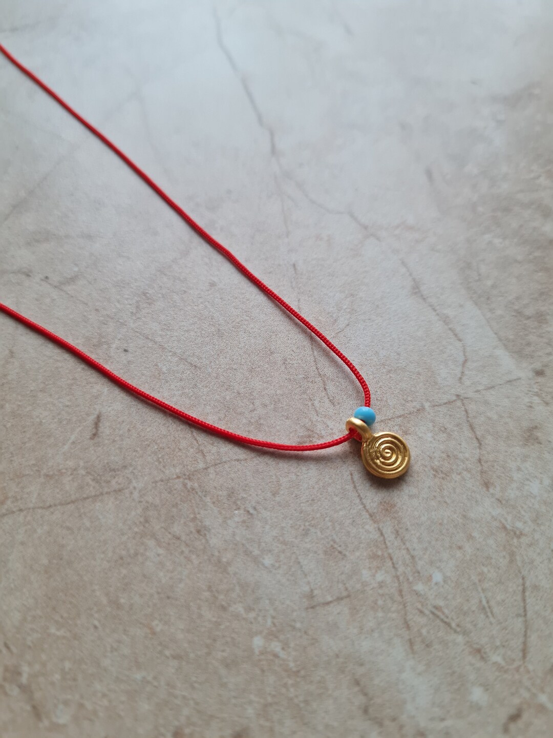 14k Gold Plated Tiny Spiral Charm Red String Necklace | Handmade Dainty ...