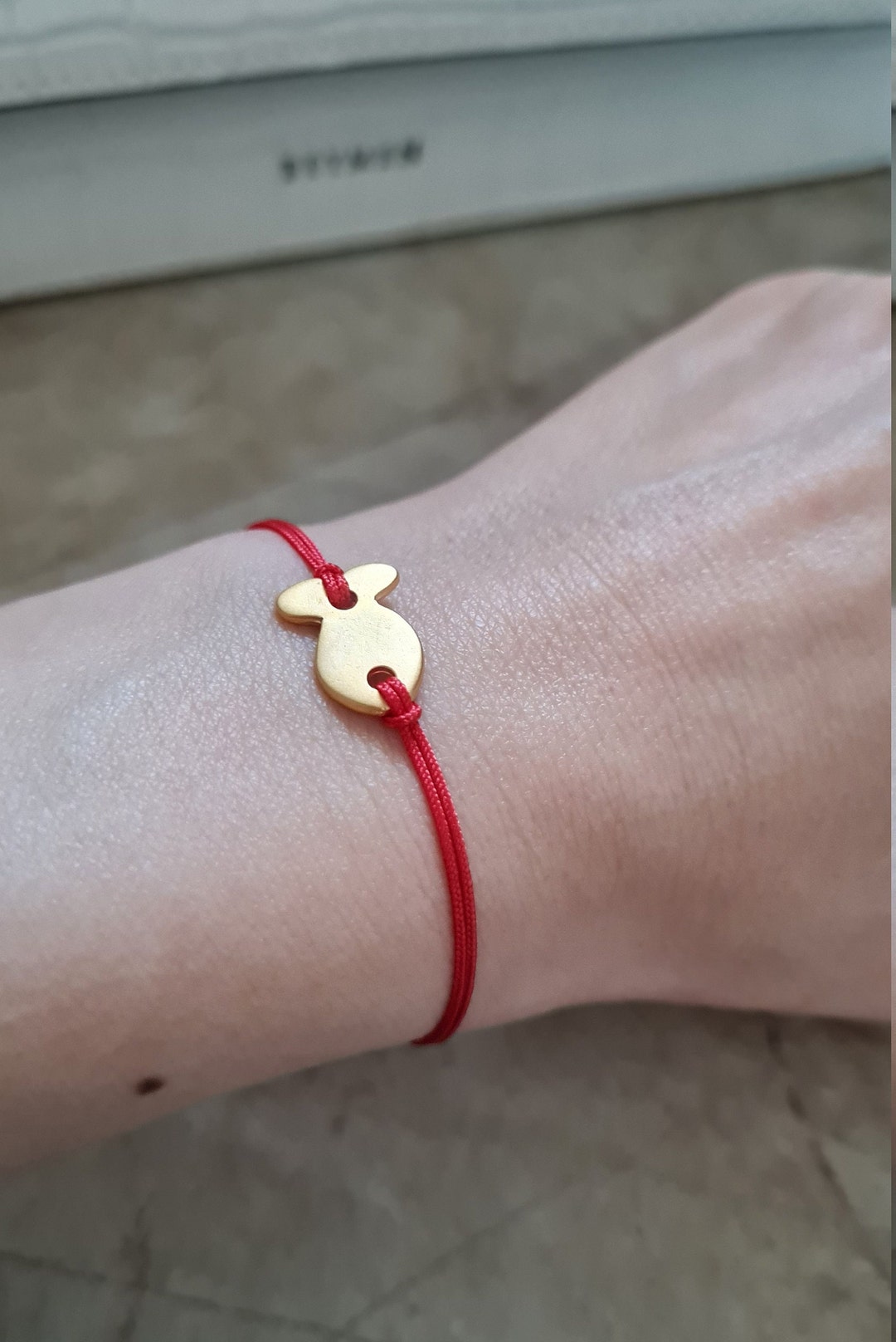 14k Gold Plated Fish Charm Jewelry | Handmade Dainty Red Cord Bracelet ...
