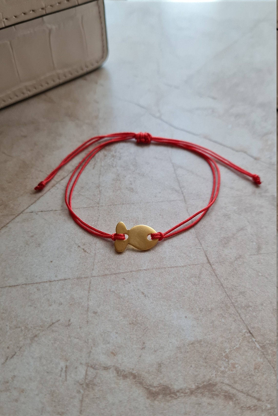 14k Gold Plated Fish Charm Jewelry | Handmade Dainty Red Cord Bracelet ...