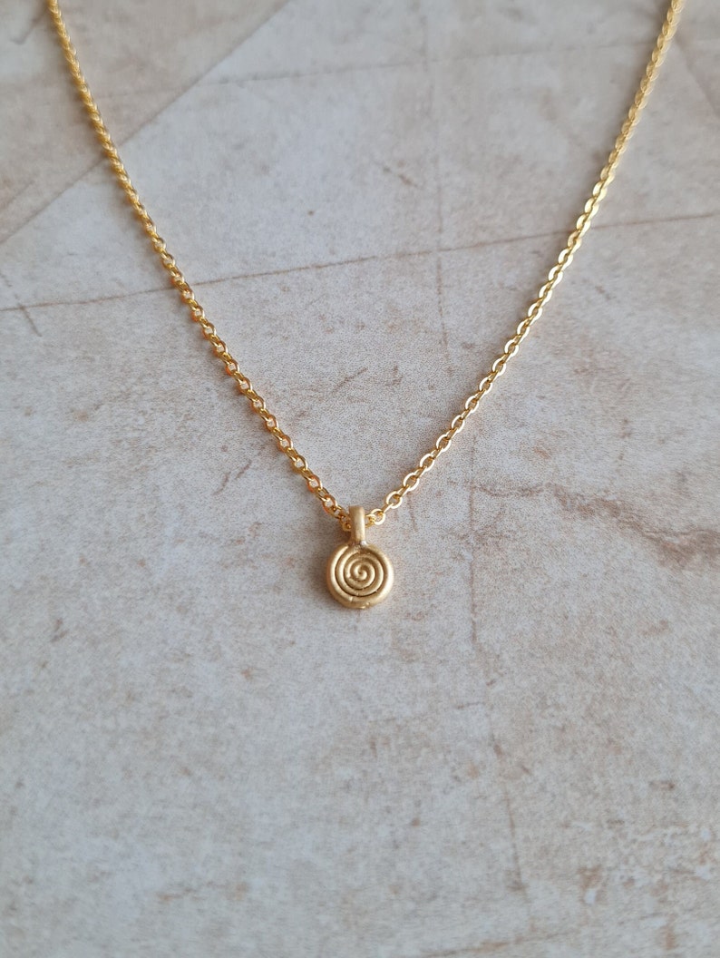 14k Gold Plated Tiny Spiral Charm Chain Necklace | Handmade Minimalist ...