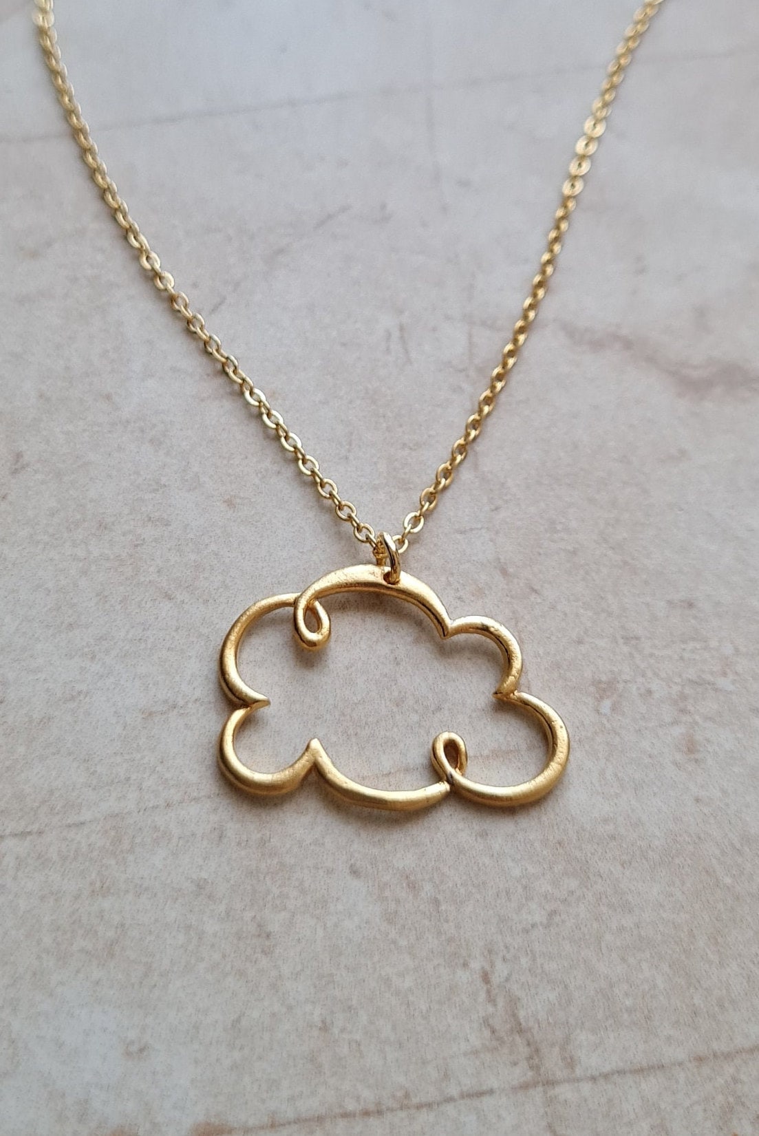 14k Gold Plated Cloud Pendant Chain Necklace Handmade - Etsy