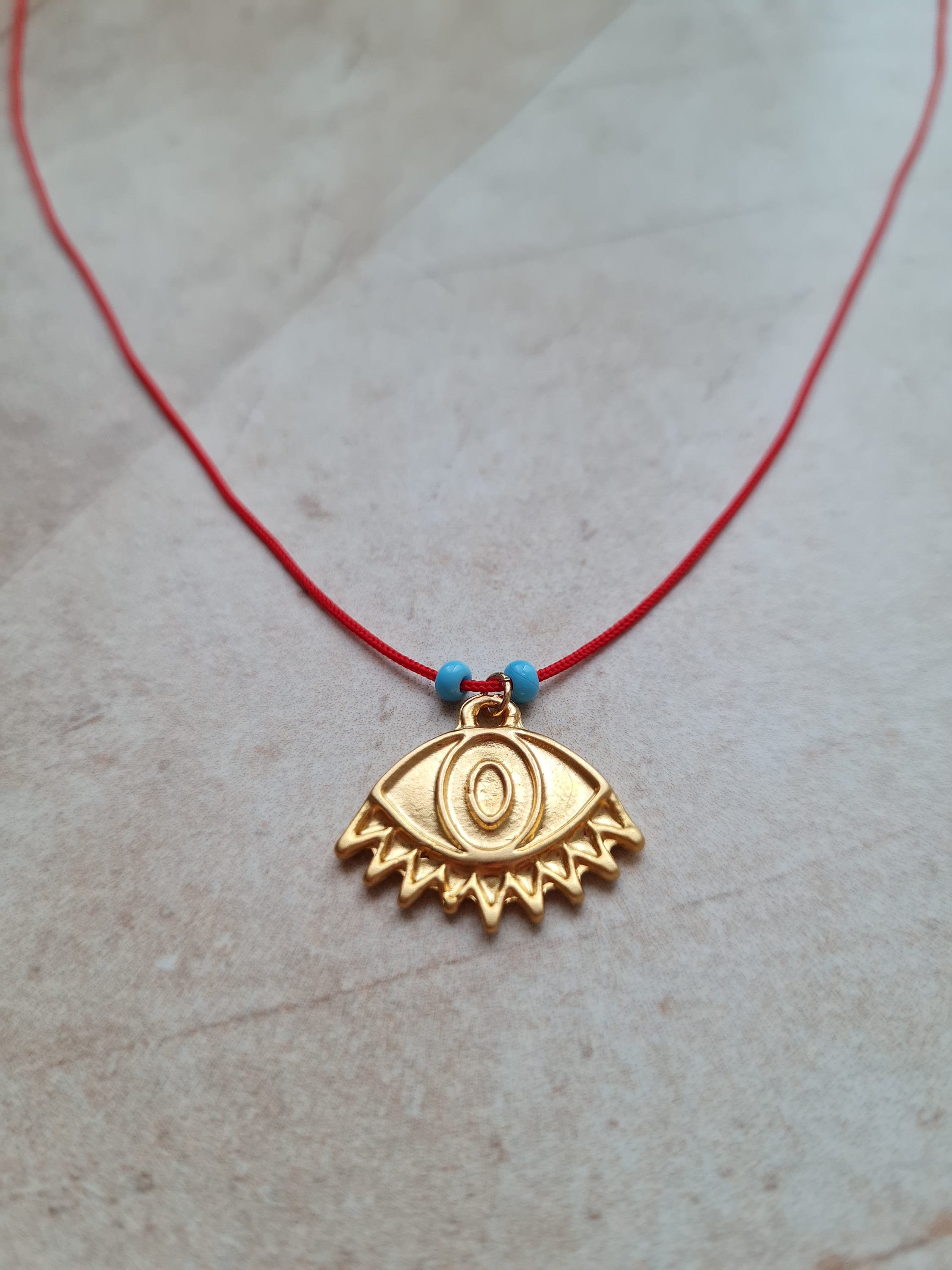 14k Gold Plated Eye of Horus Charm Red String Necklace Handmade Dainty ...