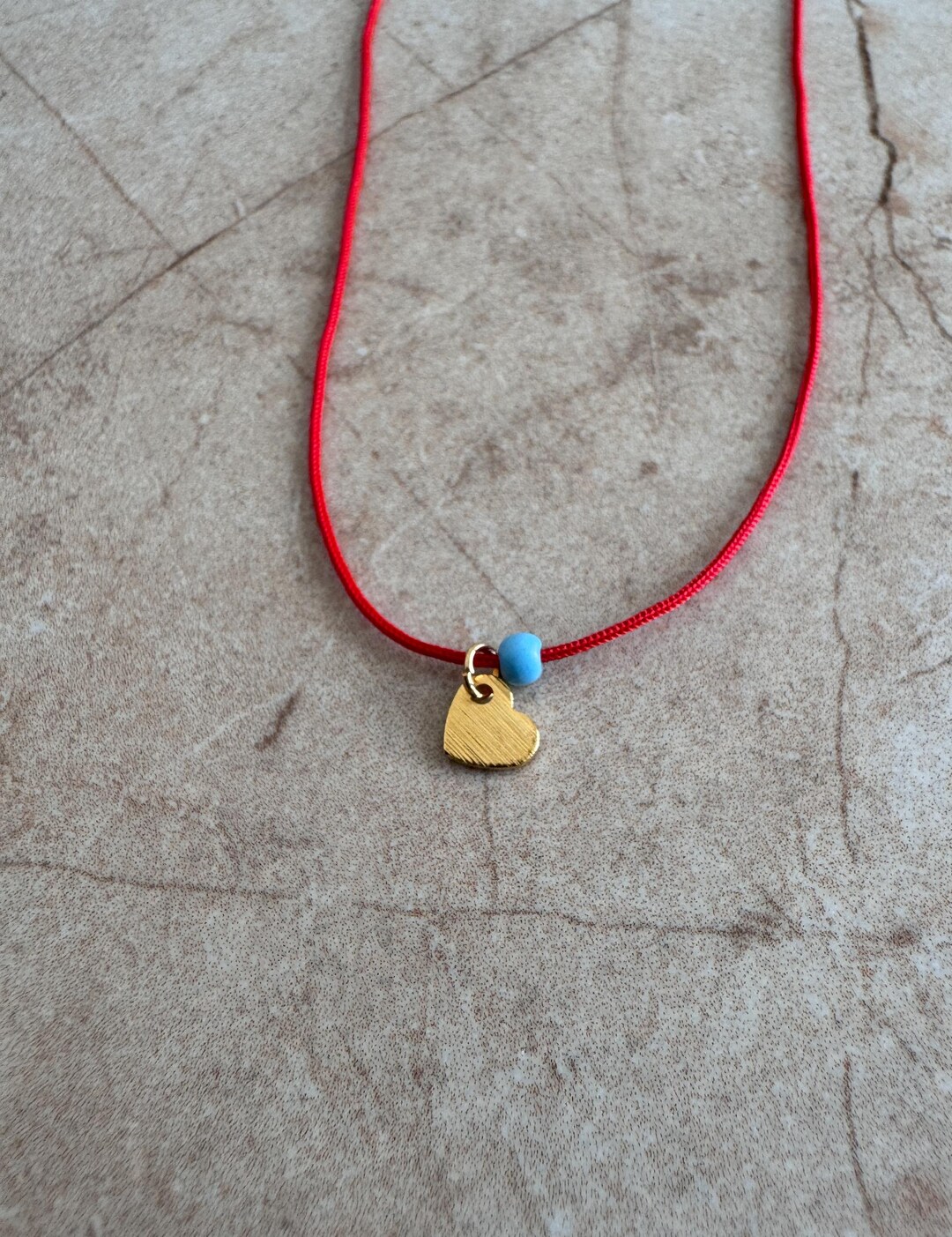 14k Gold Plated Tiny Heart Charm Red String Necklace | Handmade Dainty ...