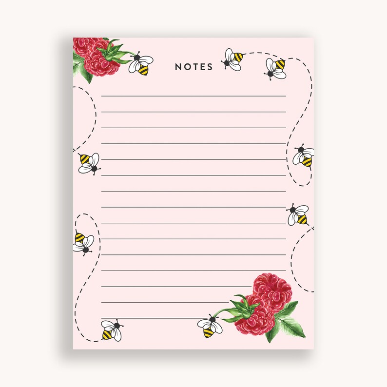 Raspberries and Bees Notepad 4.25 X 5.5, Stationery, Gifts for Her ...