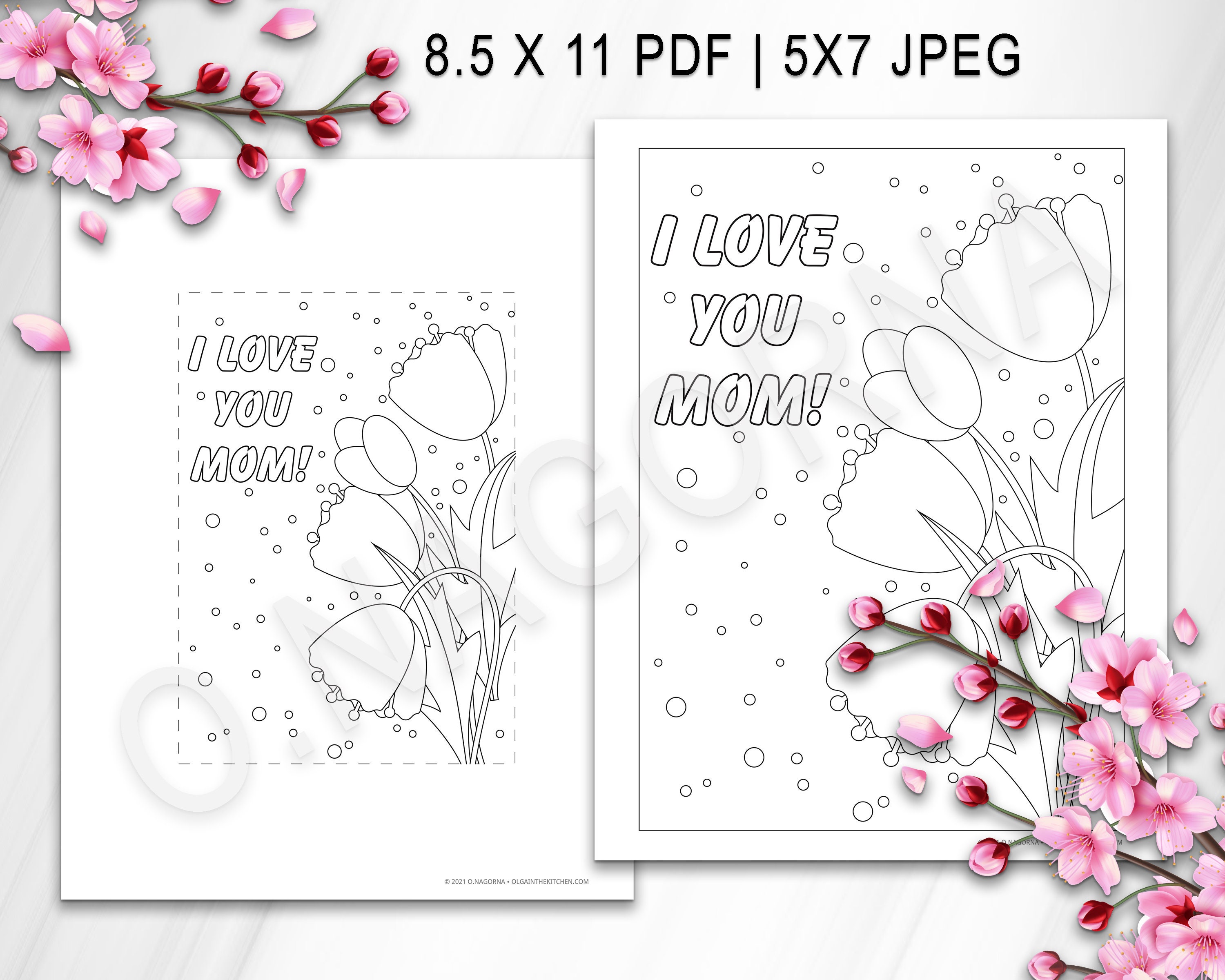 Mothers Day Coloring Card Mother's Day Card Template - Etsy