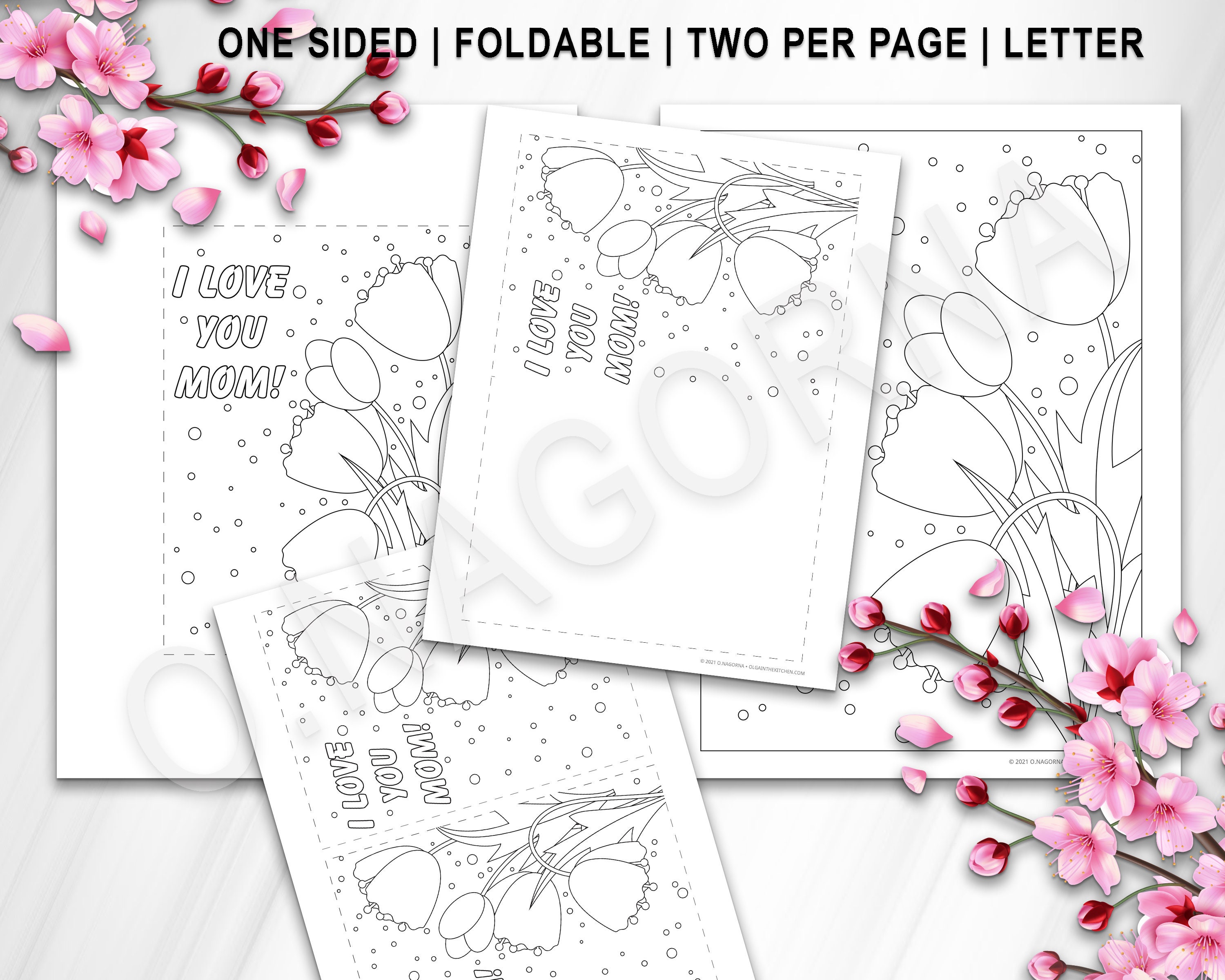 Mothers Day Coloring Card Mother's Day Card Template - Etsy