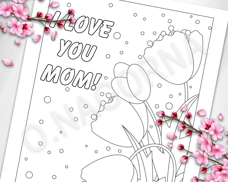 Mothers Day Coloring Card Mother's Day Card Template - Etsy