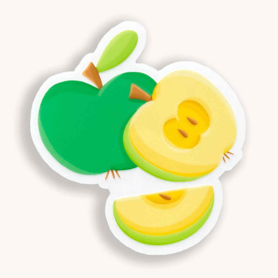 Green Apple Sticker 2.8x3, Fruit Sticker, Cute Stickers, Harvest ...