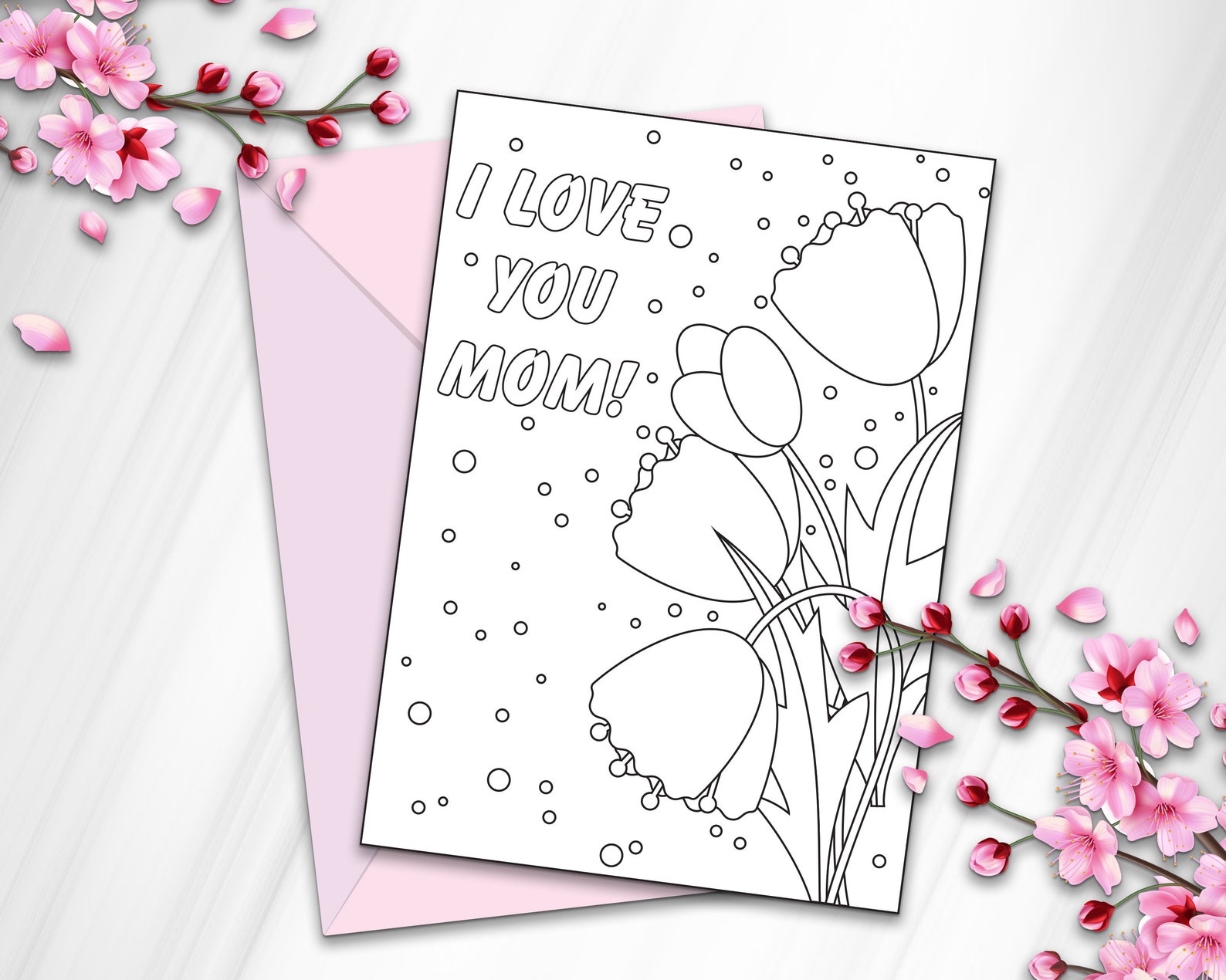 Mothers Day Coloring Card Mother's Day Card Template - Etsy