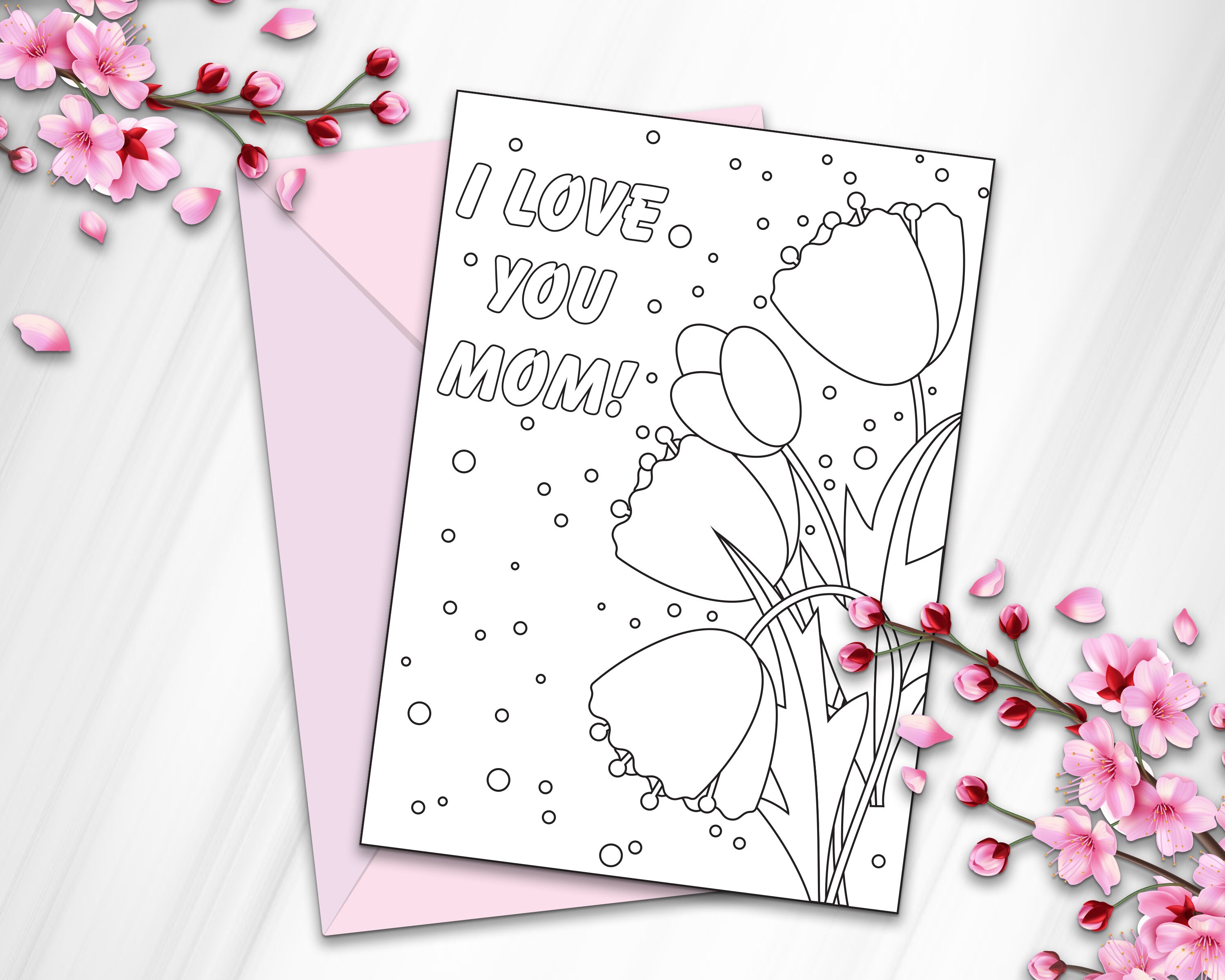 Mothers Day Coloring Card Mother's Day Card Template - Etsy