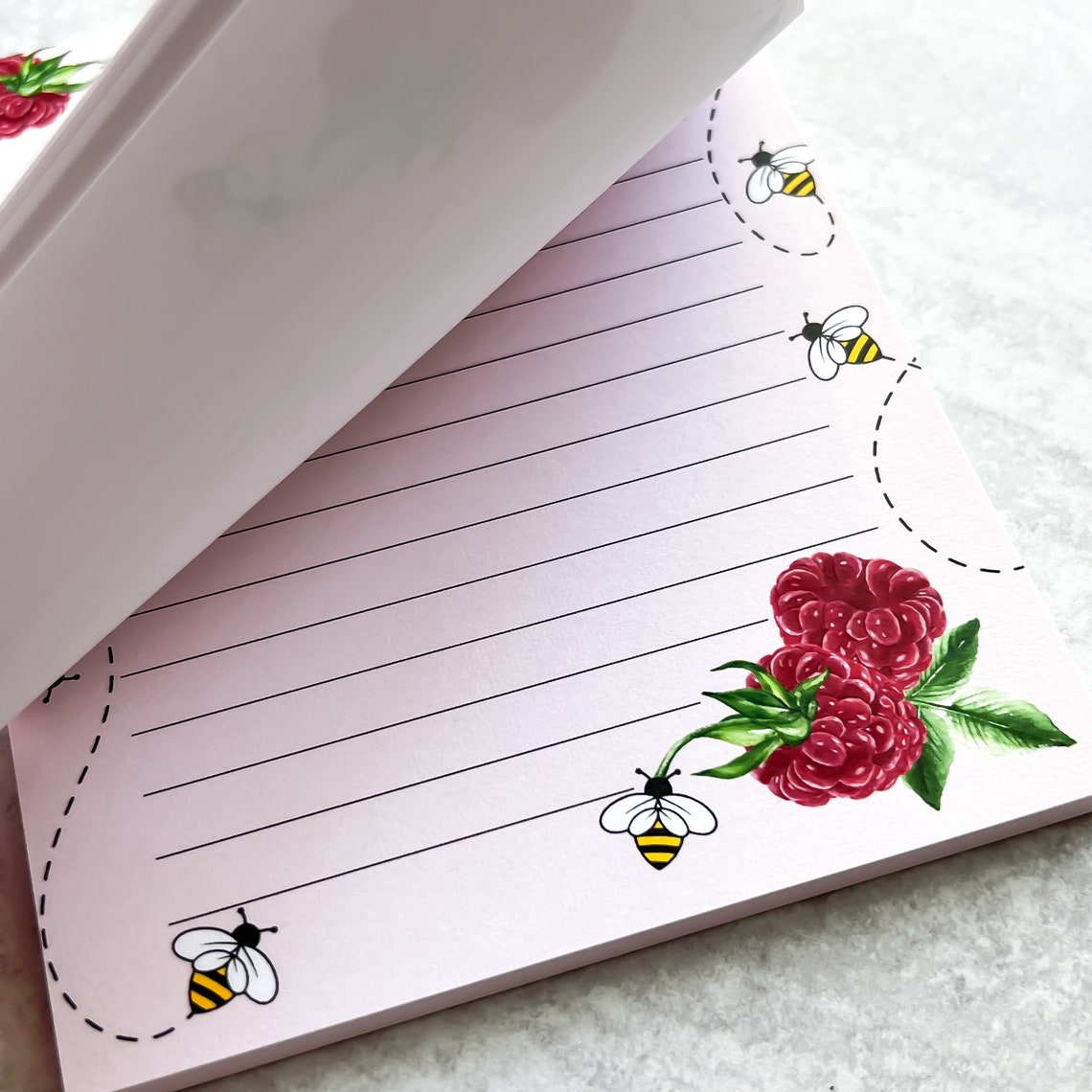 Raspberries and Bees Notepad 4.25 X 5.5, Stationery, Gifts for Her, Food Stationery, Gifts for ...