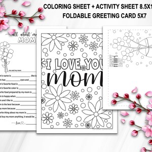 Printable Mothers Day Activity, Printable Coloring Card, I Love You Mom ...