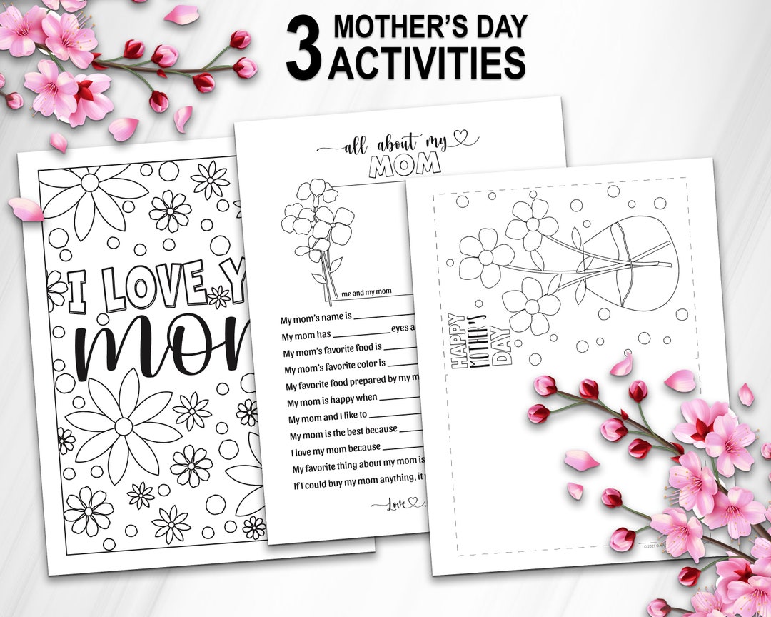 Printable Mothers Day Activity, Printable Coloring Card, I Love You Mom ...