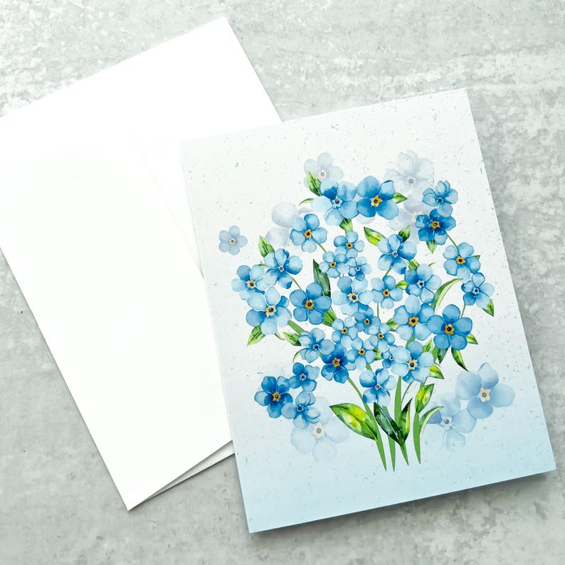 Forget-me-not Bouquet Greeting Card With Envelope 4.25" X 5.5" | Floral ...