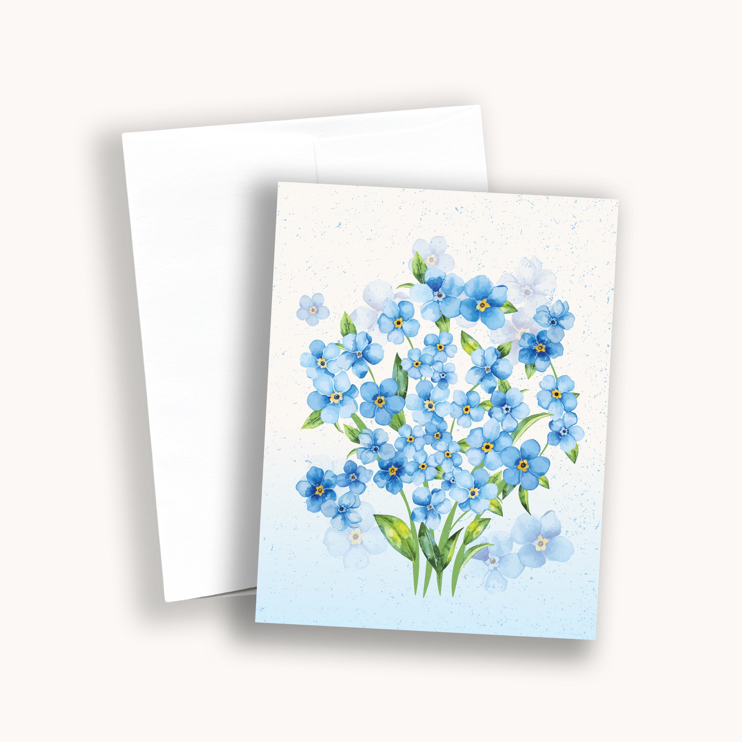Forget-me-not Bouquet Greeting Card With Envelope 4.25" X 5.5" | Floral ...