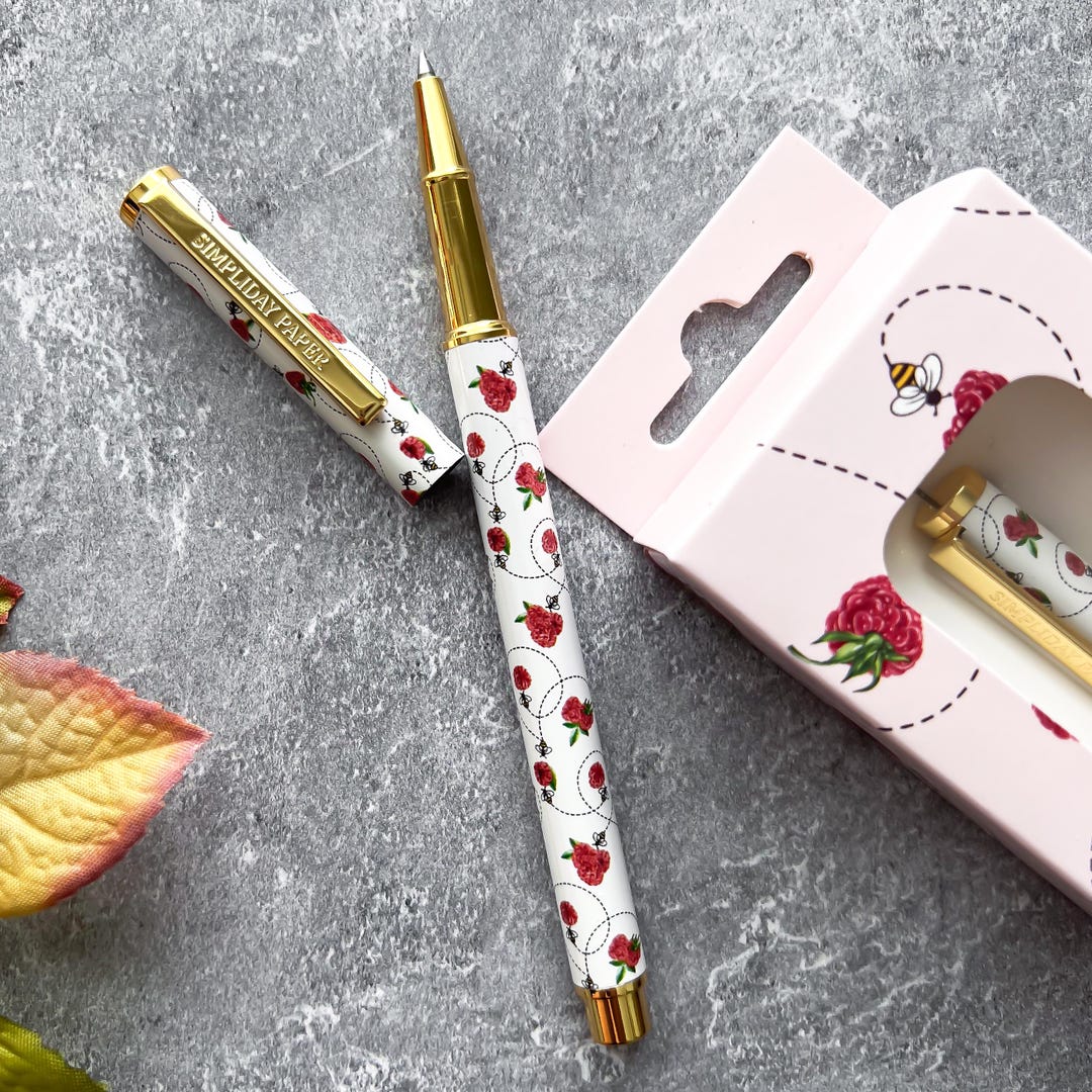 Raspberries and Bees Black Ink Pen | Cute Stationery Office Supplies ...